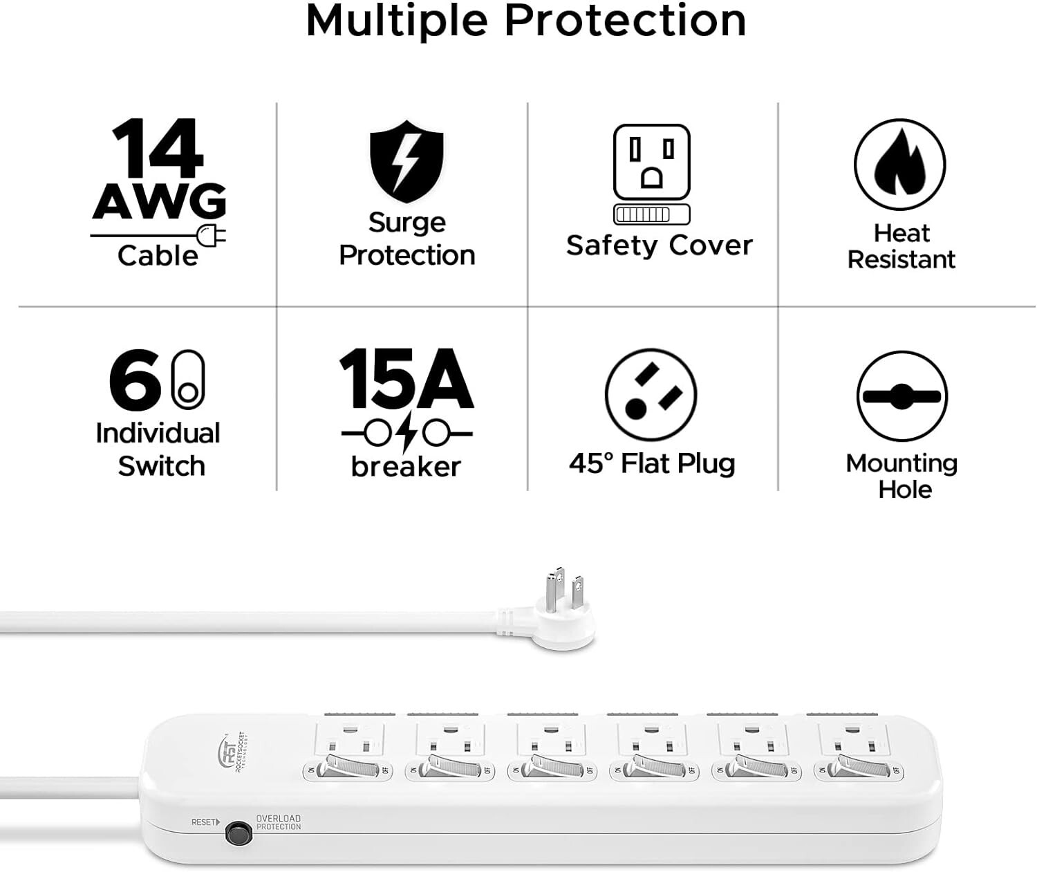 Power Strip Surge Protector with Safety Case 15A Power Strips with ...