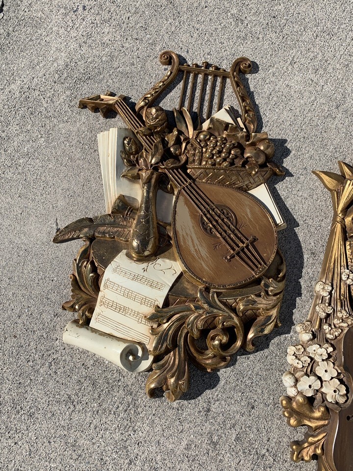 Vintage SYROCO Gold Lute Harp Violin Mandolin Sheet Music Wall Art 29/ ...