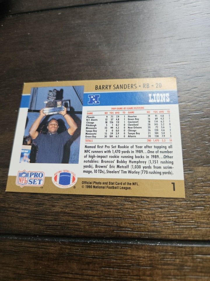 1989 BARRY SANDERS ROOKIE OF THE YEAR PRO SET CARD NUMBER 1 | eBay
