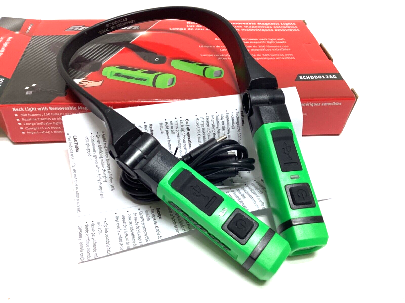 Snap-on ECHDD012AG 300 Lumen Rechargeable Neck Light with Removable ...