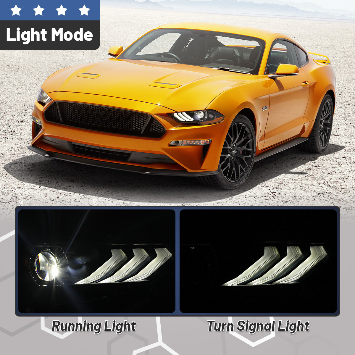 LED DRL Headlights for 2018-2023 Ford Mustang Projector Black Clear ...
