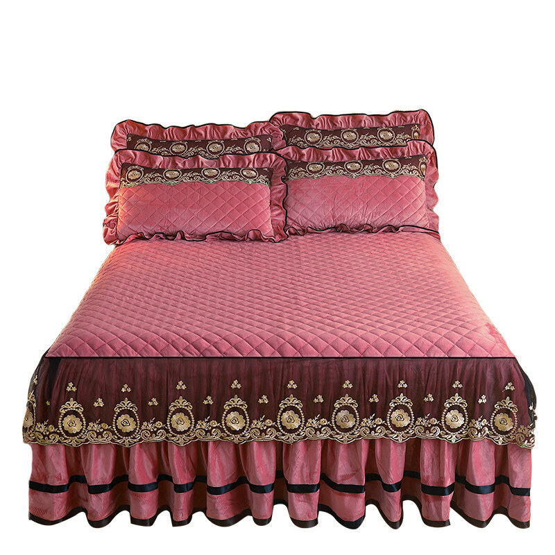 Solid Lace Velvet Bed Sheet Set Queen King Size Bedspreads Vintage ...