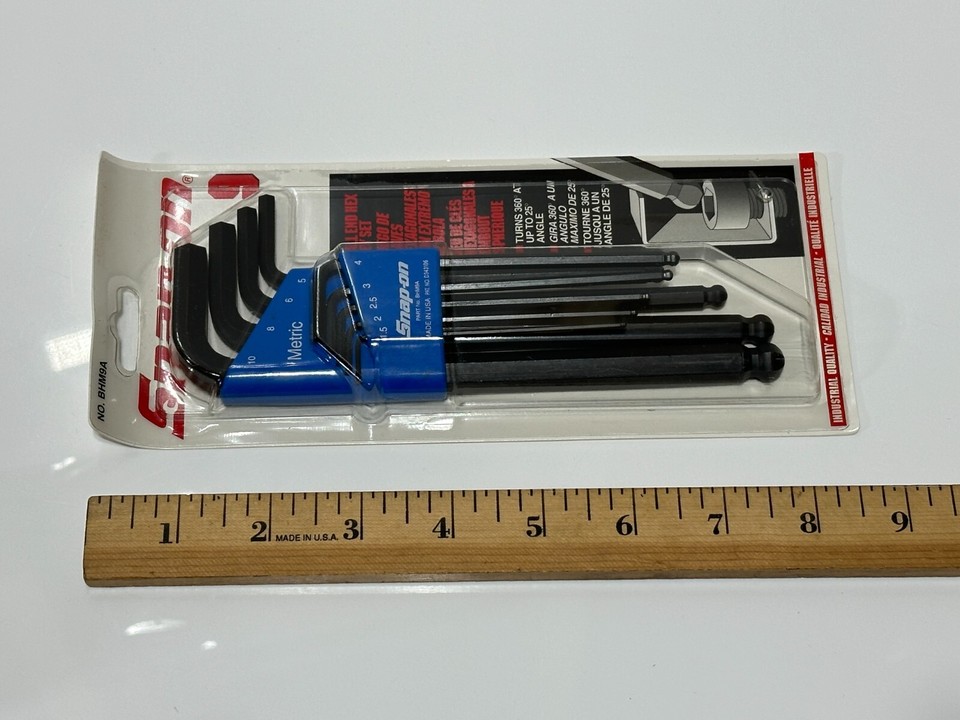 Snap-On Tools USA BHM9A 9pc Metric L-Shaped Ball Hex Wrench Set, 1.5mm ...