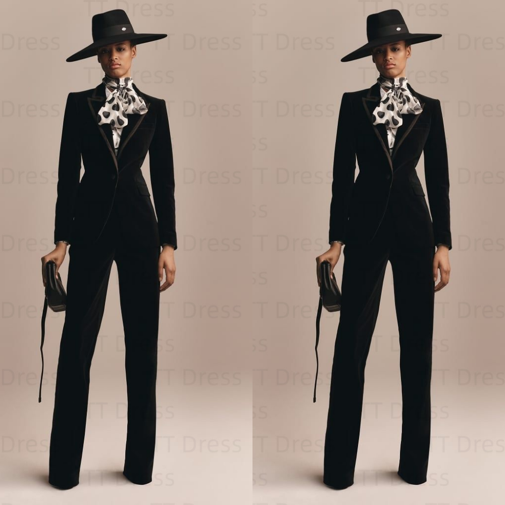 Black Velvet Women Suits 2 Pcs Slim Fit Ladies Business Wear Wedding ...