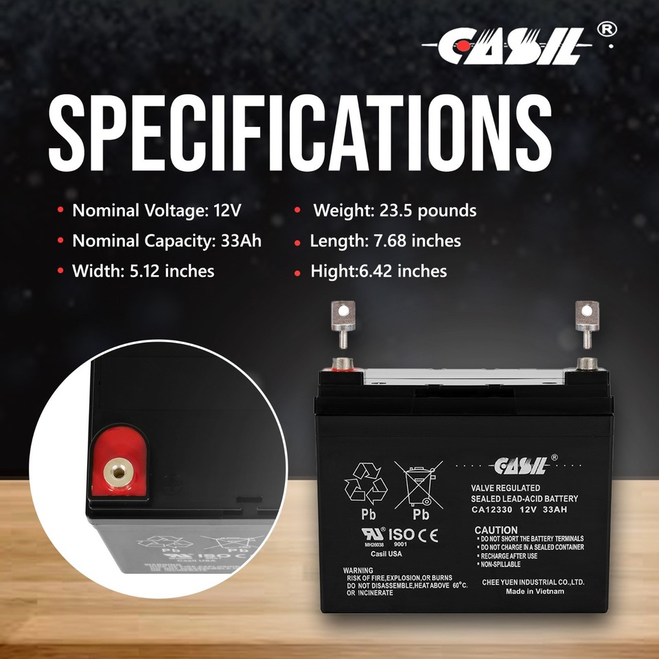 Casil 2 Pack - 12V 33ah 35Ah Pride Mobility Jet 3 Ultra Wheelchair ...