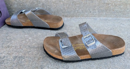 Papillio Birkenstock Sydney Pailletten Silver 2 Strap Sandals Women's 7 ...