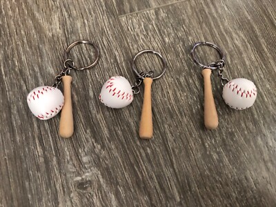 miniature wooden baseball bat w/baseball keychain (lot of 3) | eBay