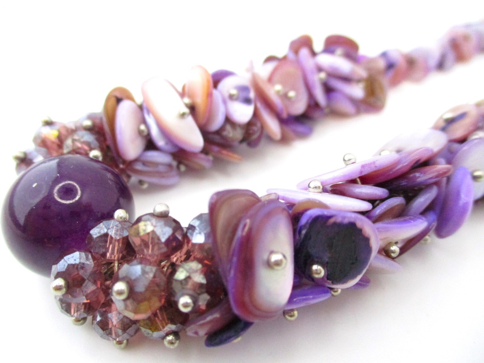 Artesian Made Purple Fabulous Sugar Bomb Necklace Glass Shell Beads 502 ...