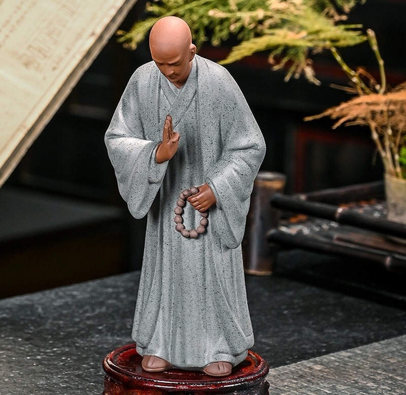 Zi Sha Sand Bowing Monk Statue Master Buddhism Zen Figure Decor | eBay