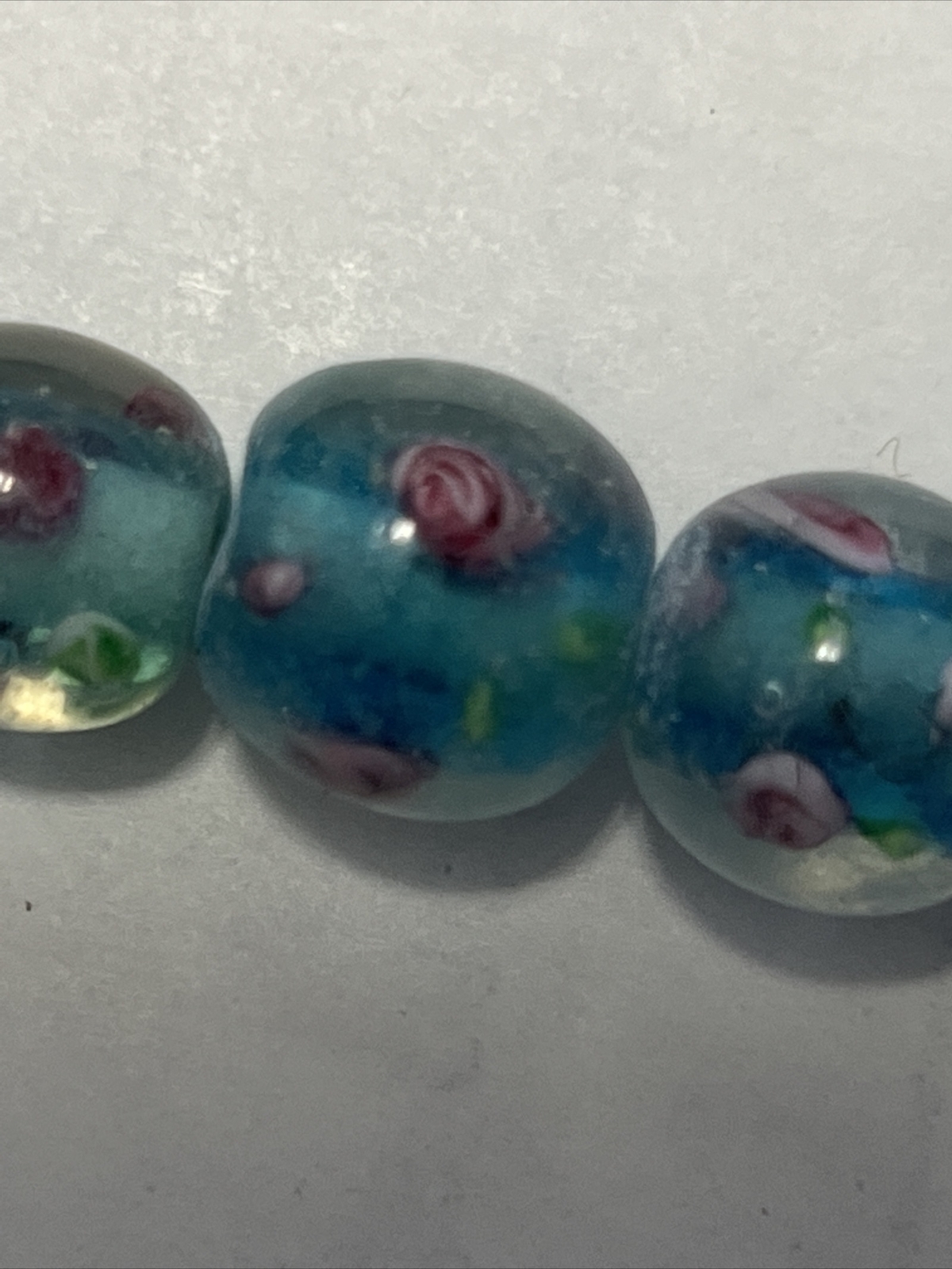 FANCY GLASS BEADS 10mm Blue With Pink Roses Round 30 Total Hand Made ...
