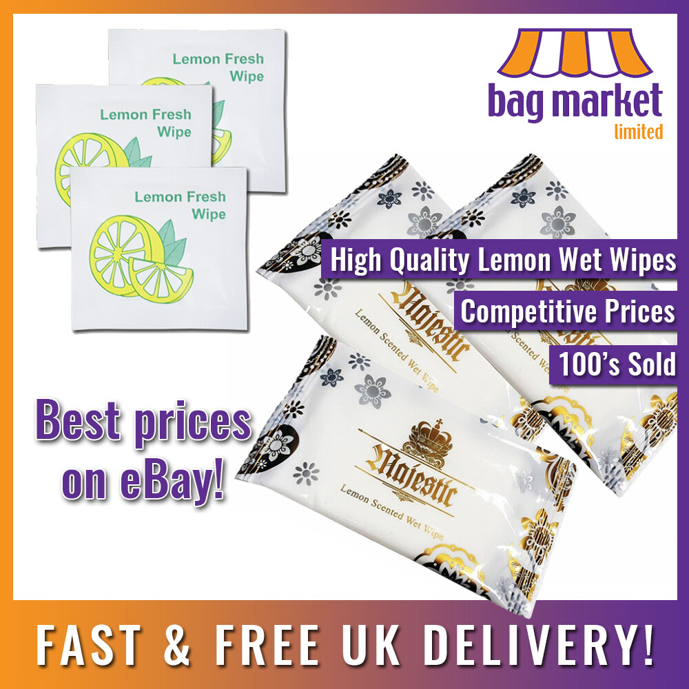 Lemon Wet Wipes - Scented / Fragrant - Individual, Hot / Cold, Takeaway ...