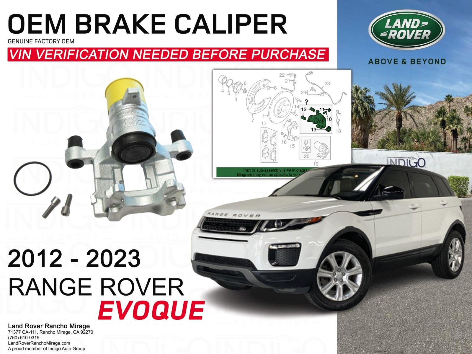 2012-2023 RANGE ROVER EVOQUE Land-Rover Caliper LR113706/708 **VIN ...