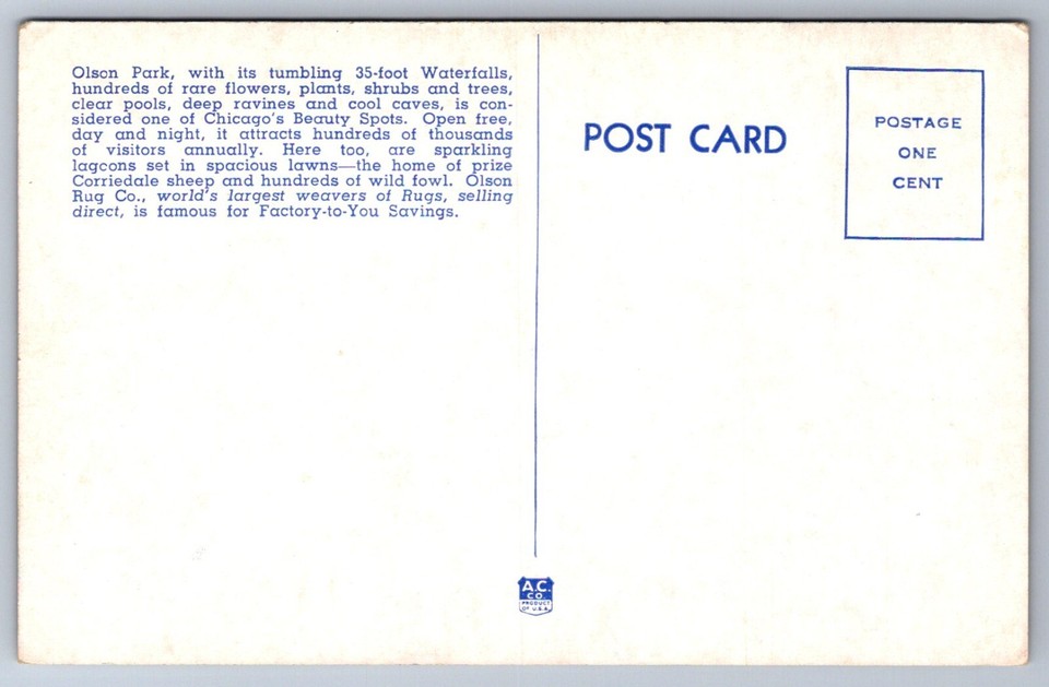 Postcard Chicago IL Olson Rug Co. Waterfalls and Rock Garden Multiview ...