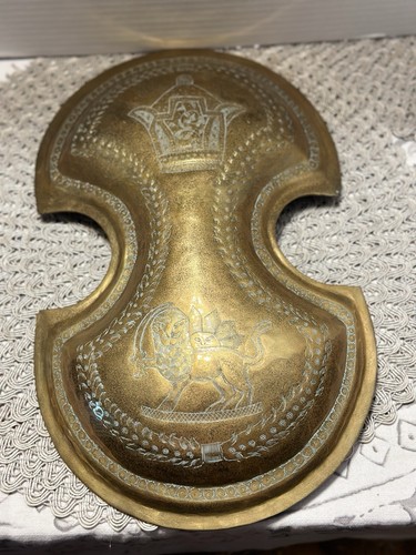 Very rare Persian antique copper shield with lion and sun and a crown ...