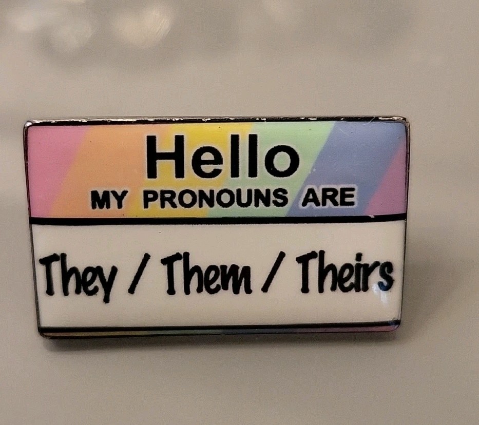 LGBTQ Pin Brooch EUC Hello My Pronouns Are They/Them/Theirs Rainbow Pin ...