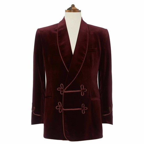 Men Maroon Smoking Jackets Elegant Luxury Designer Party Wear Blazer ...