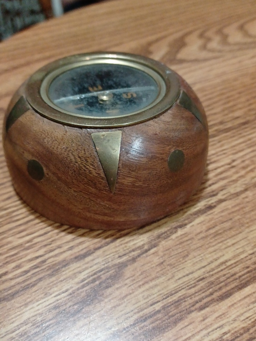Vintage Mahogany & Brass Compass Paperweight Table Decor | eBay