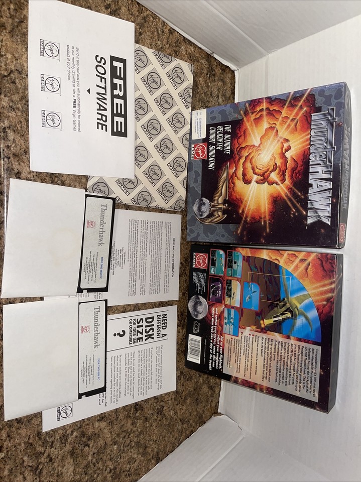 RARE BOX THUNDERHAWK IBM 286/386/486 Big Box PC Game Vintage 5.25” Disk ...
