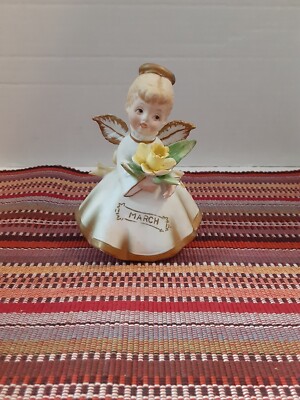 Vintage Lefton March Birthday Angel Figurine Daffodil Aquamarine 489 | eBay