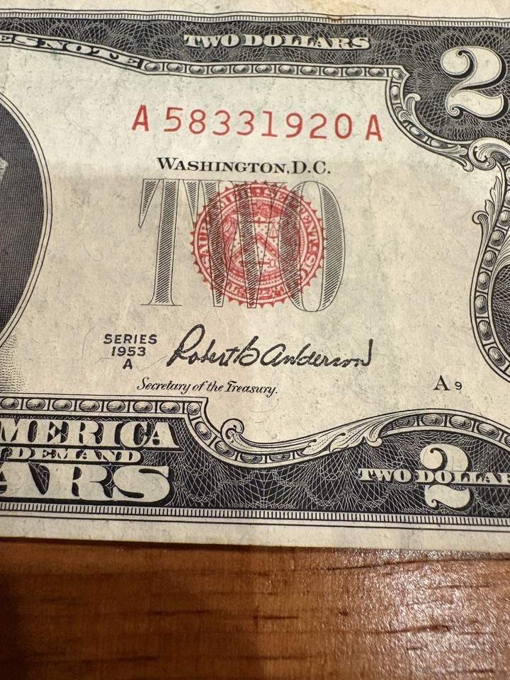 1953 A TWO DOLLAR BILL RED SEAL NOTE LOW SERIAL NUMBER | eBay