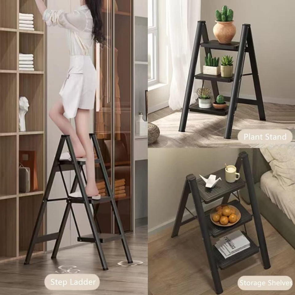 Portable Step Ladder Lightweight Folding Step Stool w/Anti Slip Tread ...