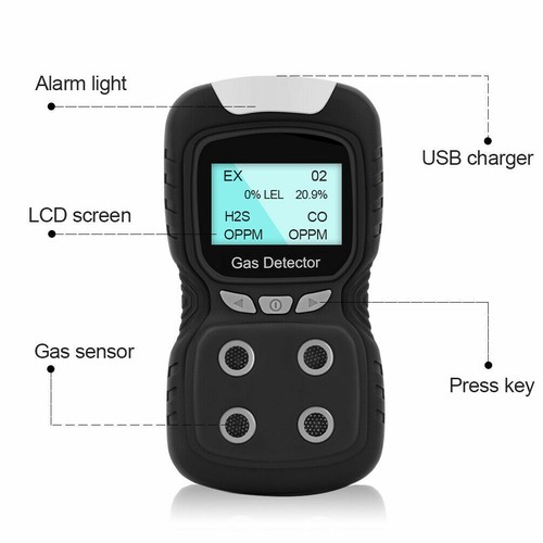 O2 CO H2S EX Gas Test Handheld Detector Meter Gas Analyzer Tester ...