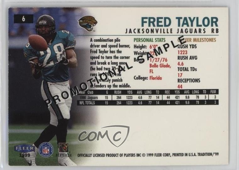 1999 Fleer Tradition Promotional Sample Fred Taylor #6 0f6 | eBay