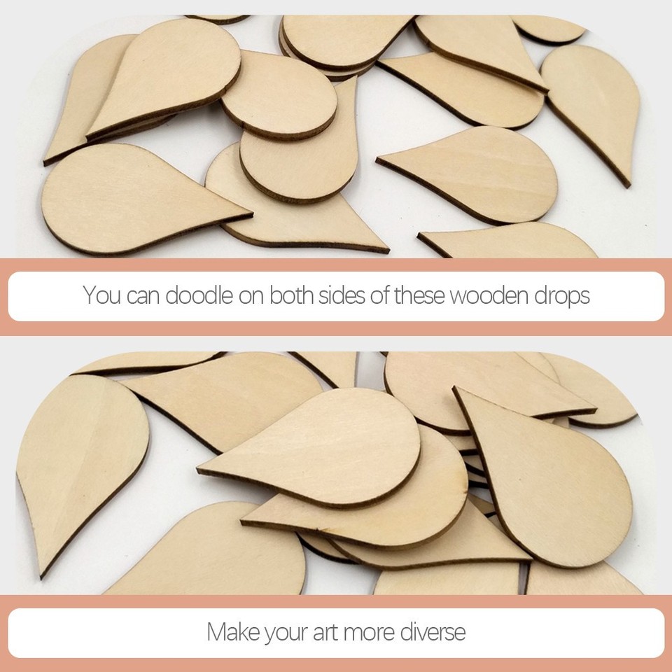 200 Pcs Unfinished Wood Shapes Cut into Pieces Blank Natural Slices ...