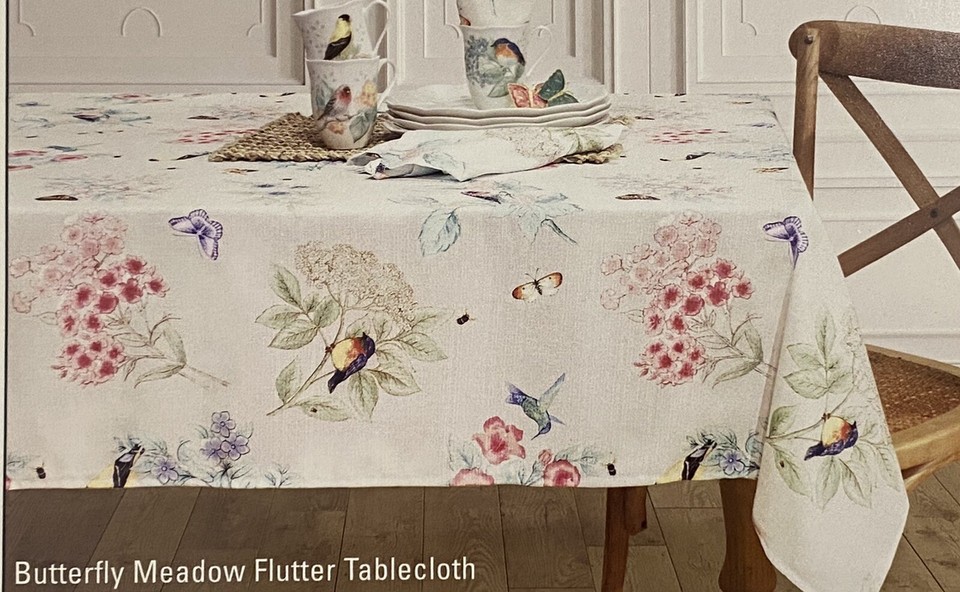 Lenox Butterfly Meadow Flutter Bird Cloth Tablecloth 60” X 102” Water ...
