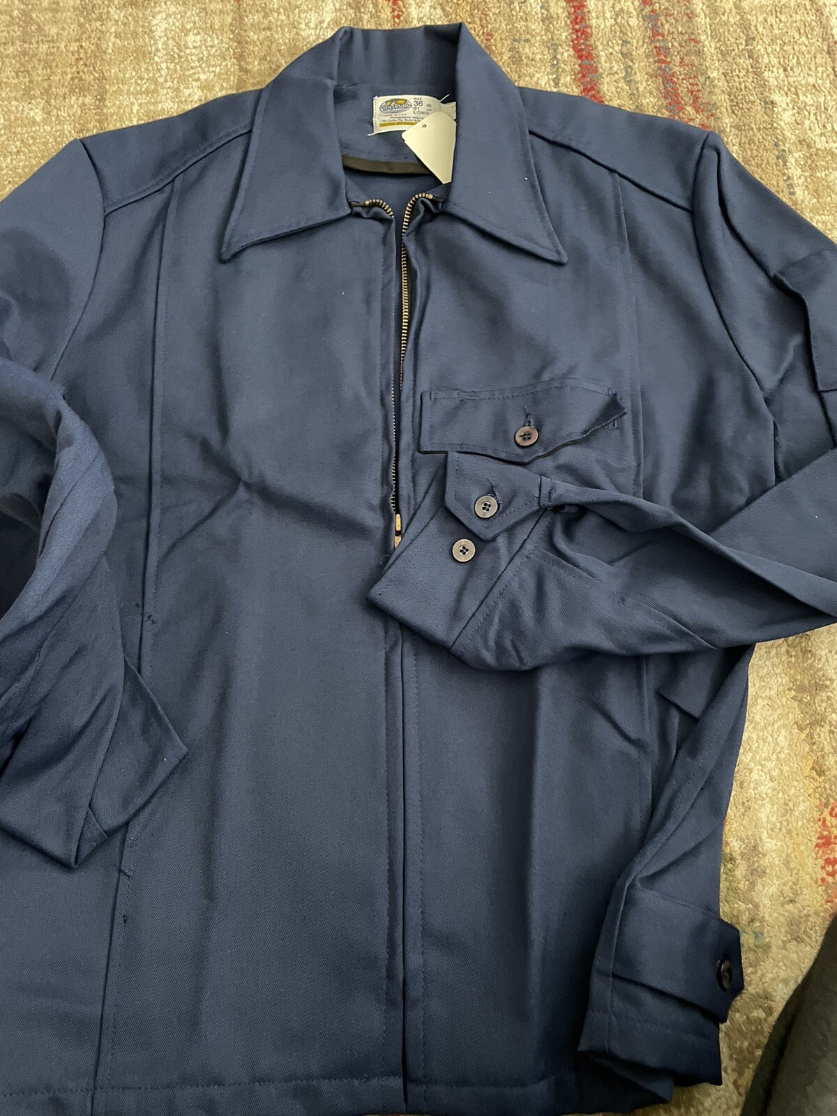 VTG New Riverside Trimflex Full Zip Blue Mens Work Jacket SZ S -36 Made ...