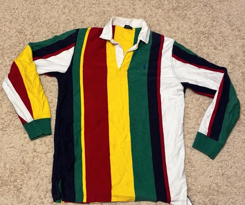 Vintage Polo Ralph Lauren Striped Rugby Shirt Kanye 90s Wide Green Red ...