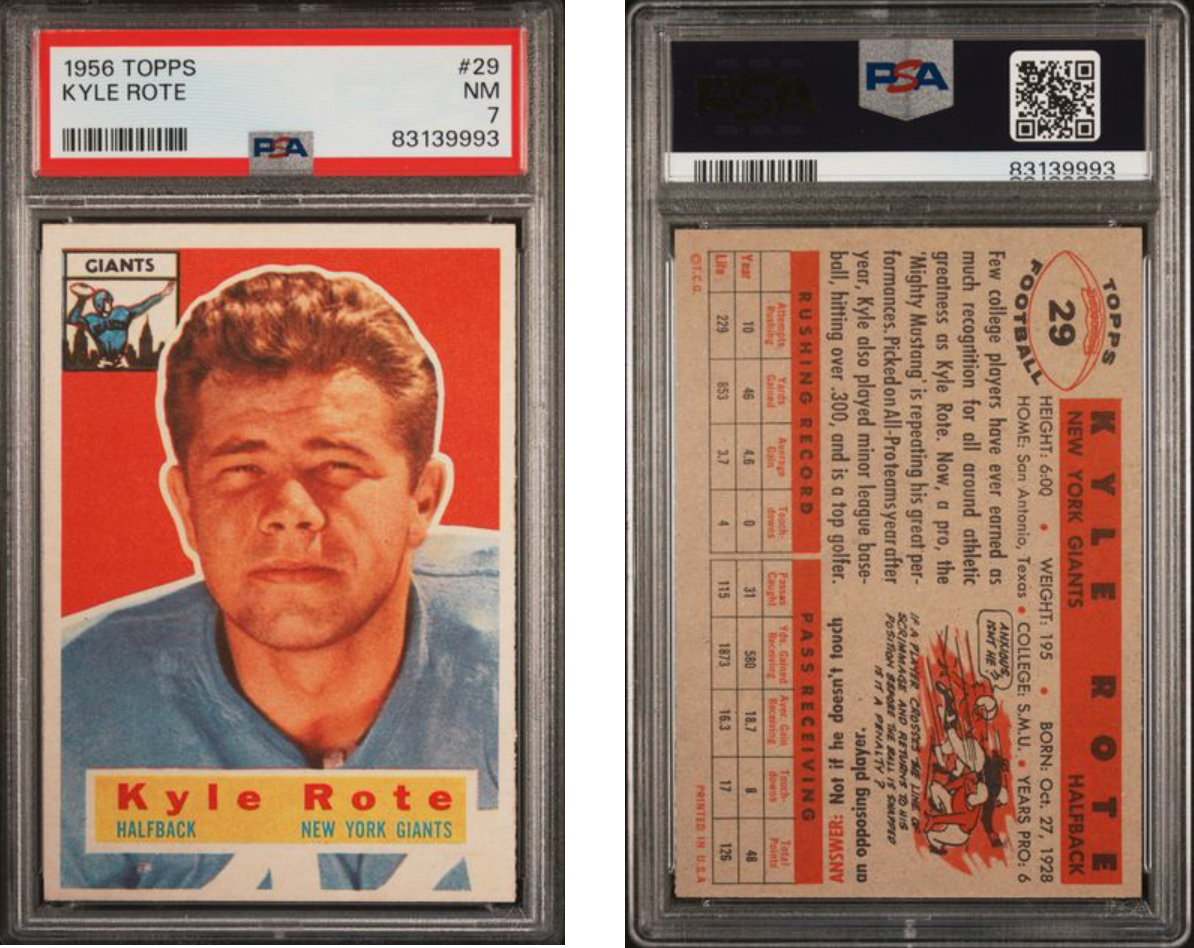 1956 Topps # 29 Kyle Rote New York Giants HOF PSA 7 NM | eBay