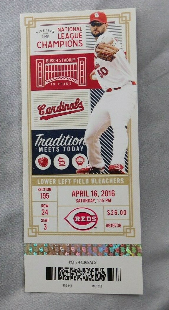 St. Louis Cardinals Vs Cincinnati Reds 4/16/16 Ticket Stub Adam ...