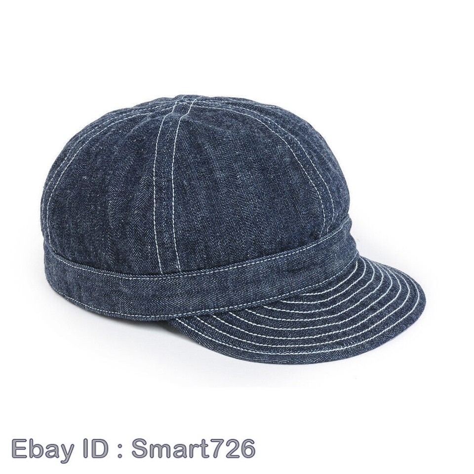 Vintage Engineer Cap Men's Work Cap 11.5oz Selvedge Denim Hat Casual ...
