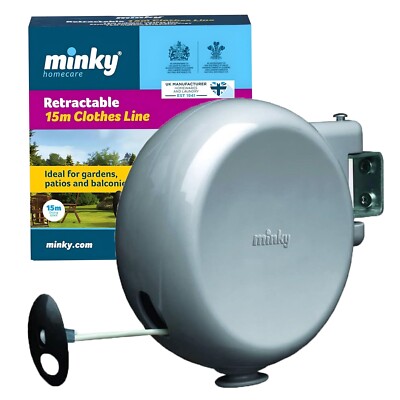 15m Minky Retractable Clothes Reel Double Washing Line Wall Mounted ...