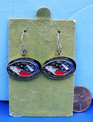 NASA EARRINGS Pierced vtg STS-31 Space Shuttle Discovery HUBBLE Space ...