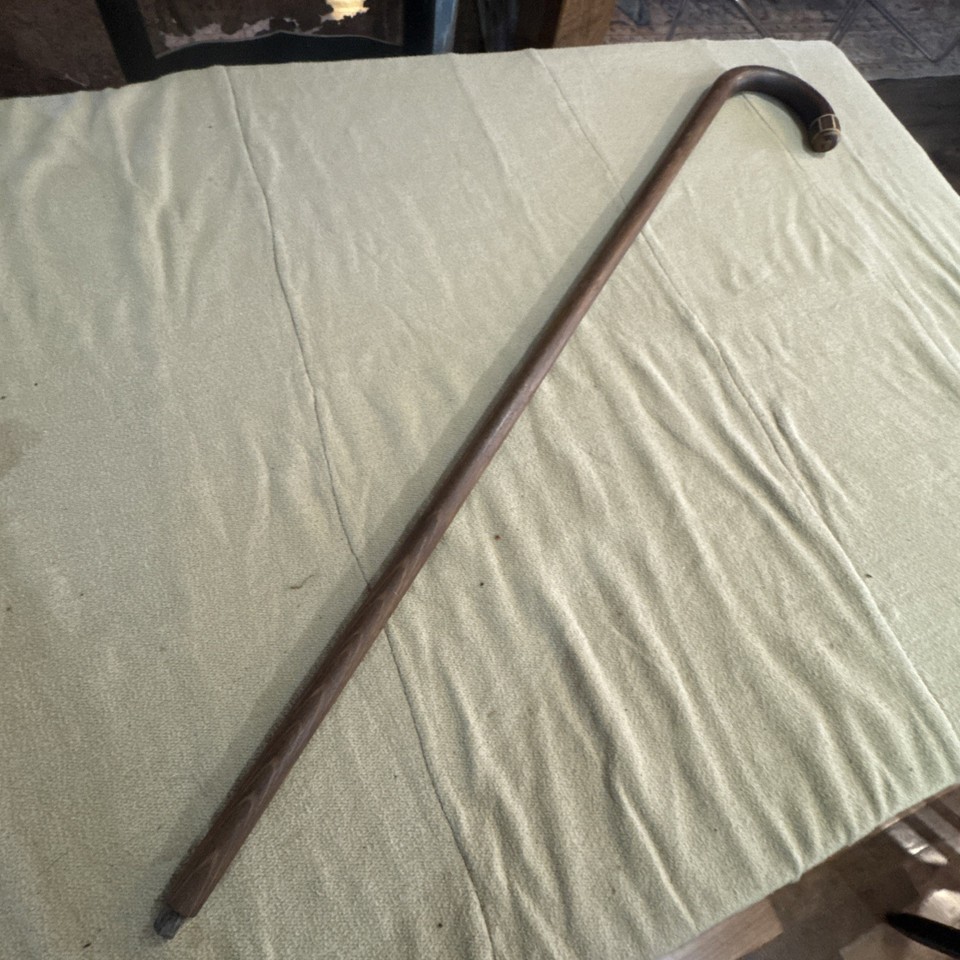 35.5 Vintage Folk Art Walking Stick. Bone Inlay On Top | eBay