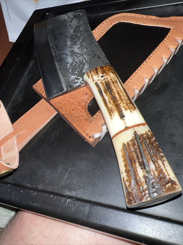 Meat Cleaver Hand Forged W/Case STAG Grips Razor Blade Full Tang Many ...