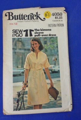 VINTAGE BUTTERICK LADIES KIMONO SLEEVE DRESS PATTERN 4050 SIZE 12 FREE ...