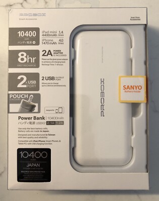Probox Japan Sanyo Cells HE3-10KU2-W 10400 mAh Power Bank 2 USB In ...