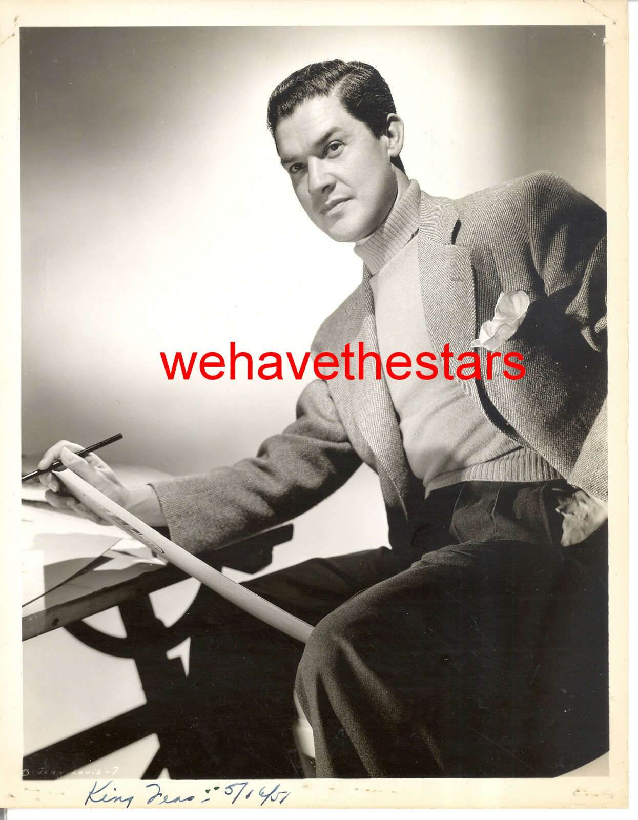 Vintage Jean Louis FASHION DESIGNER WITH SKETCH 40s Publicity Portrait ...