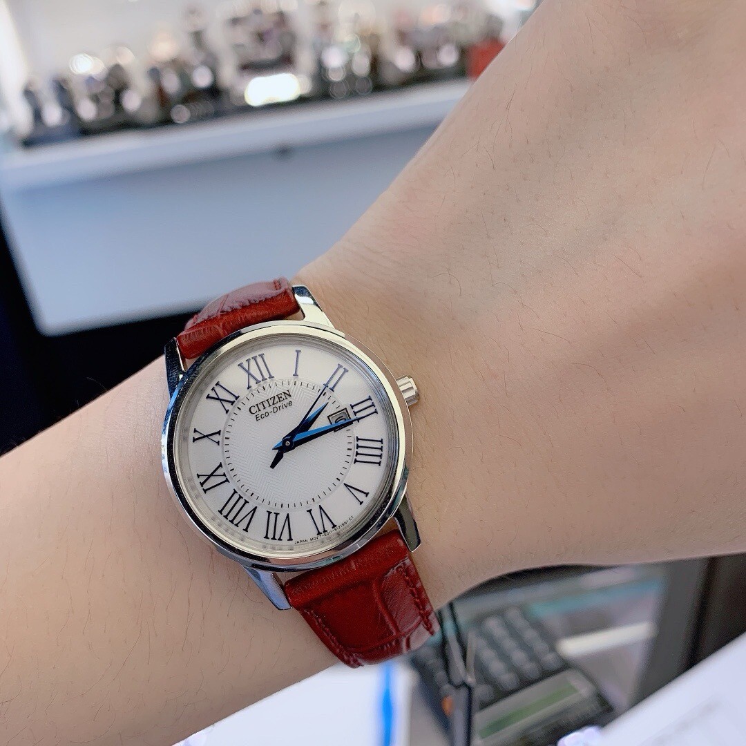 Citizens Women's Eco-Drive Watch Red Leather Strap - EW-1568-21A for ...