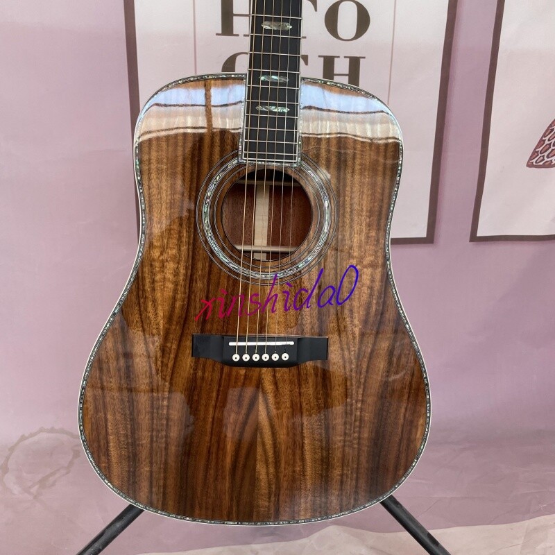 Handmade Full Koa Brown Acoustic Guitar Shell Inlay Bone Nut Factory ...
