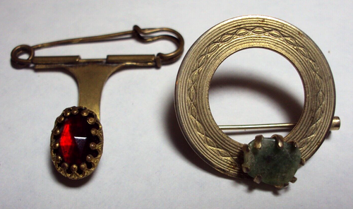 2 Vintage Brooch Pins Ruby Red Green Stones Round | eBay