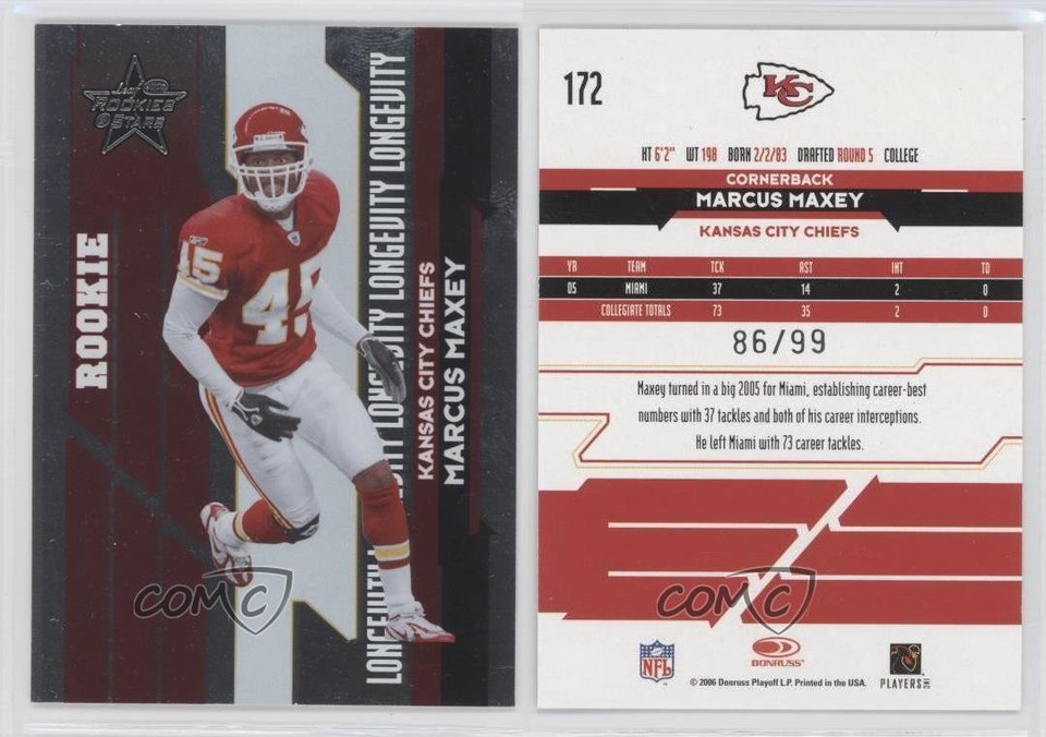 2006 Leaf Rookies & Stars Rookie Longevity Parallel 86/99 Marcus Maxey ...