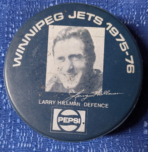 WHA Rare 1975-76 Blue Biltrite Winnipeg Jets Larry Hillman Pepsi puck ...