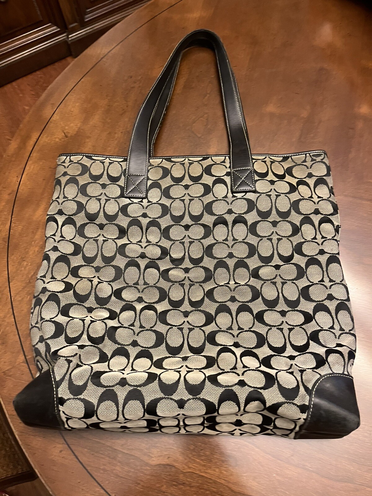 Coach monogrammed black and grey canvas leather tote - Gem