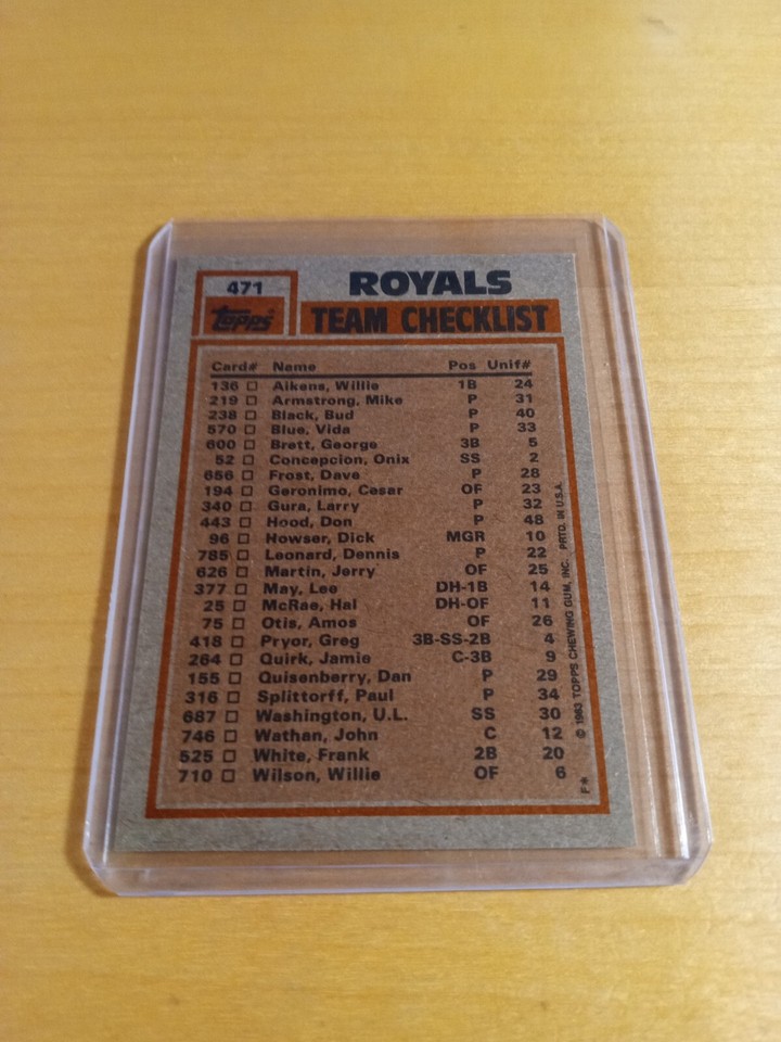 1983 Topps #471 WILLIE WILSON / VIDA BLUE Kansas City Royals Baseball ...