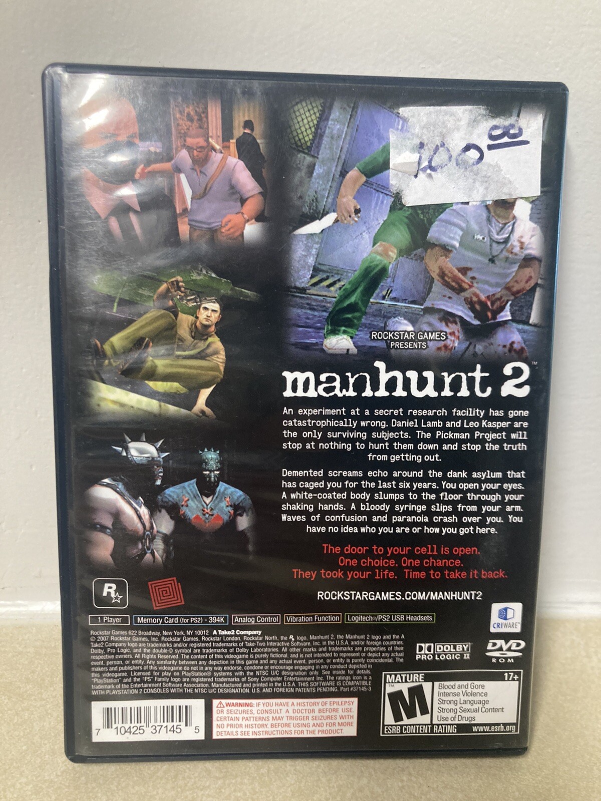 Manhunt 2 (PlayStation 2 PS2, 2007) CIB Complete Mint Disc Nice ...
