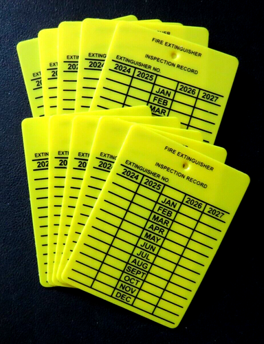 (50) PLASTIC FIRE EXTINGUISHER 4-YEAR INSPECTION TAGS...2024-2025-2026 ...